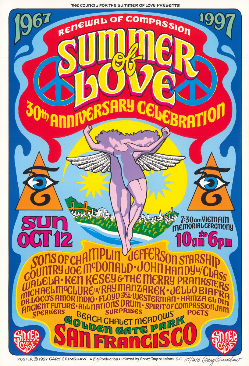 Summer of Love Festival Vintage Concert Poster from Golden Gate Park ...