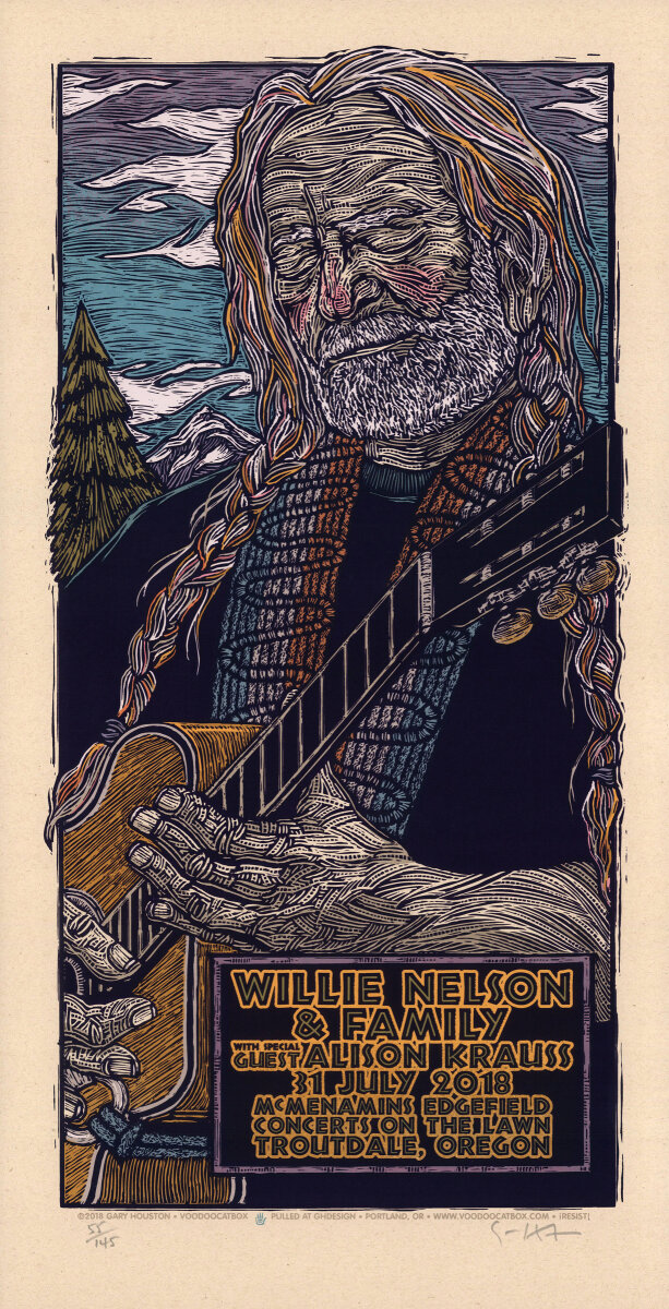 Willie Nelson and Family Vintage Concert Silkscreen, Jul 31, 2018 at ...